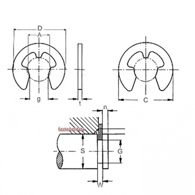 Fastenerdata - Inch Retaining E Circlip Spring-Steel - Fastener ...