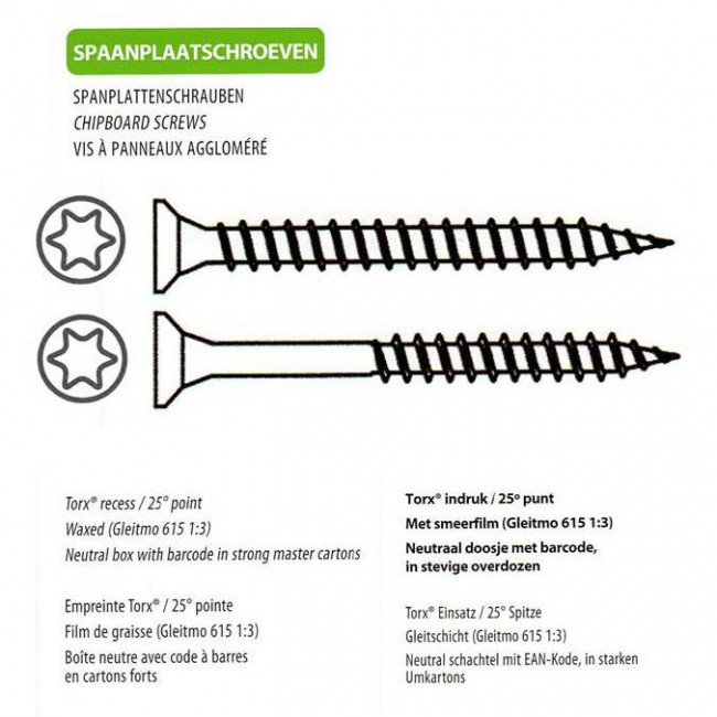 Fastenerdata - Torx Head Countersunk Chip Board Screw A2 Stainless ...